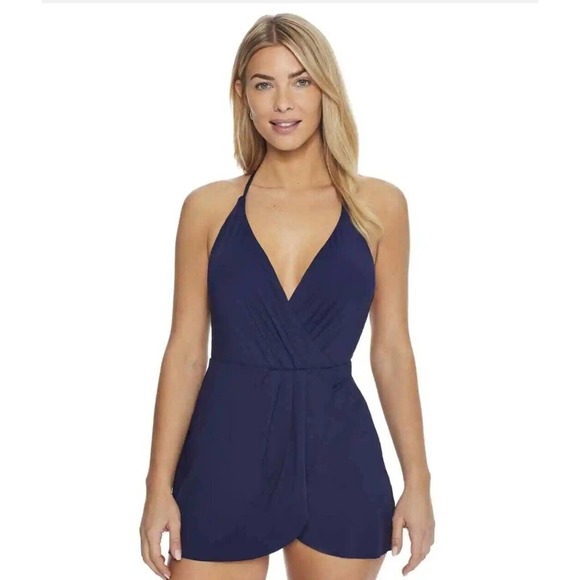 Anne Cole Swim Anne Cole Navy Blue Live In Color Surplice Maillot